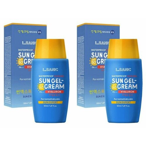 L.Sanic Гель-крем для лица солнцезащитный Sun Expert Hyaluronic Acid Waterproof Cooling Sun Gel-Cream, Увлажняющий, SPF 50, 50 мл, 2 шт