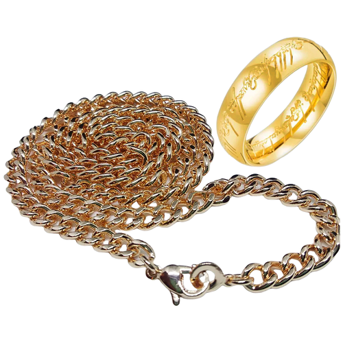 Комплект бижутерии: цепь, кольцо, размер кольца 20, размер колье/цепочки 50 см, золотой