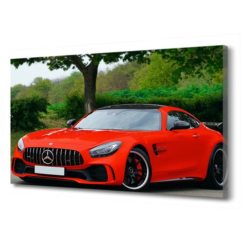 Картина на холсте "Автомобиль Mercedes-AMG GT красный" PRC-945 (45x30см). Натуральный холст
