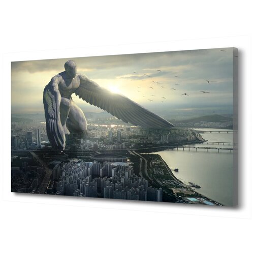 Картина на холсте "Фантазия титан в мегаполисе" PRC-548 (45x30см). Натуральный холст