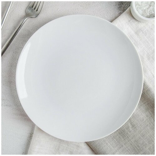 Набор плоских тарелок из фарфора 6 шт диаметр 20 см белые без рисунка