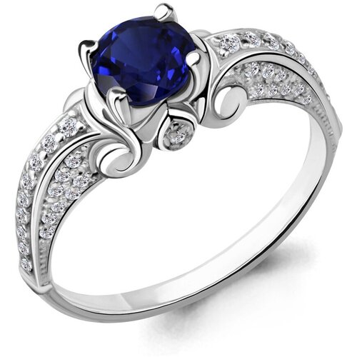 Кольцо Diamant online, серебро, 925 проба, фианит, сапфир синтетический, размер 17.5