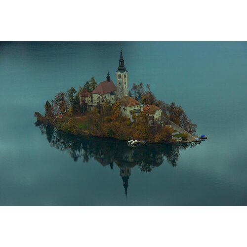 Озеро Блед Словения, страны и достопримечательности картина постер 20 на 30 см, шнур-подвес в подарок