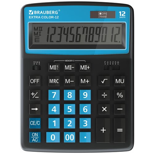 Калькулятор бухгалтерский BRAUBERG Extra Color-12, голубой