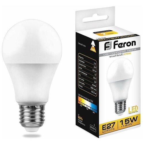 Лампа светодиодная LED 15вт Е27 теплый | код. 25628 | FERON (9шт. в упак.)