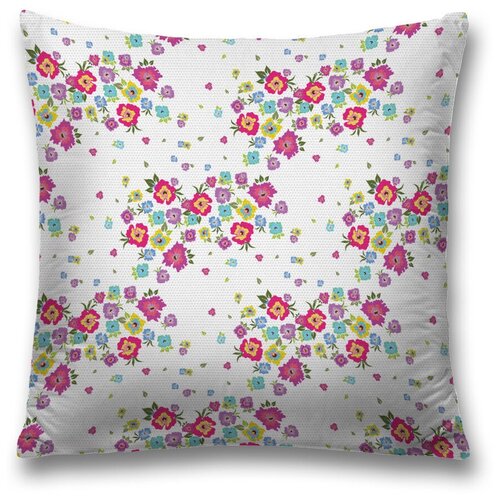 Наволочка декоративная на молнии, чехол на подушку JoyArty "Разноцветные цветочки" 45х45 см