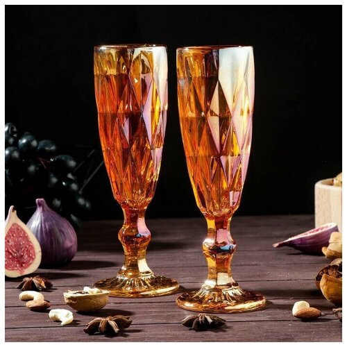 Набор бокалов для шампанского Magistro "Круиз", 160 мл, 7x20 см, 2 шт, цвет янтарный, из стекла