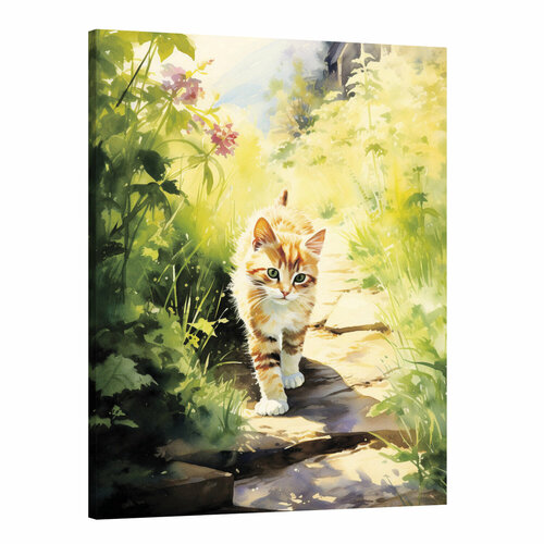 Интерьерная картина 50х70 "Кот и его яркий след"
