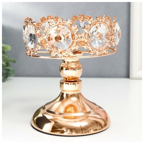 Подсвечник металл на 1 свечу "Кристаллы - Тиара" золото 15х12х12 см