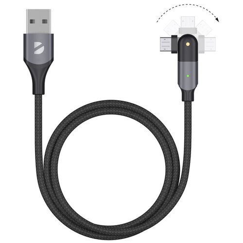 Дата-кабель USB-A - micro USB, поворотный, 180˚, USB 2.0, 1.2м, алюминий, нейлон, черный, Deppa 72324