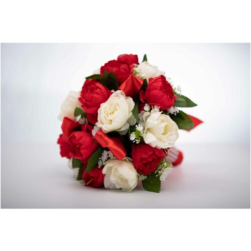 Букет-дублер невесты в айвори-красном цвете / Букет невесты для конкурса из искусственных цветов
