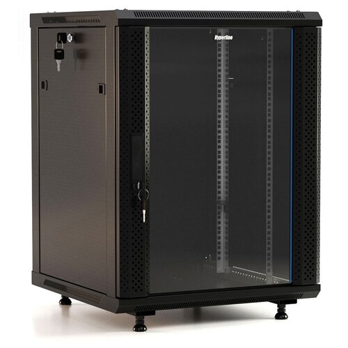 Шкаф серверный Hyperline (TWB-FC-1566-GP-RAL9004) настенный 15U 600x600мм пер. дв. стекл 60кг черный IP20 сталь