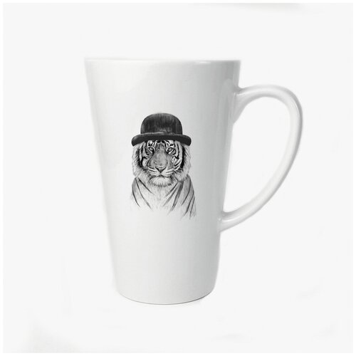 Большая конусная кружка CoolPodarok Животные Тигр в черной шляпе