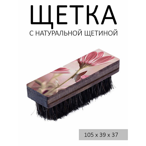 Щетка для полировки и чистки обуви дорожная, натуральная щетина, 10,5 см с принтом "Бабочка на розовом цветке"