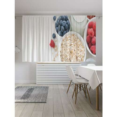 Классические шторы JoyArty "Овсянка ягоды и йогурт", серия Oxford DeLux, 2 полотна 145x180 см