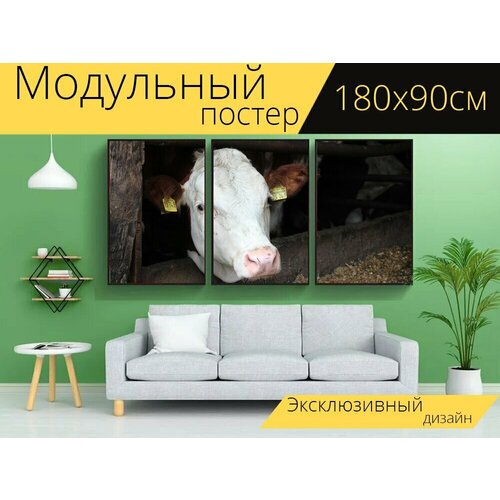 Модульный постер "Бык, крупный рогатый скот, сарай" 180 x 90 см. для интерьера