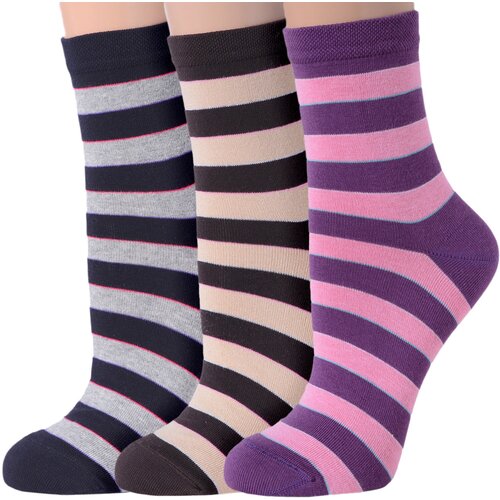 Носки LorenzLine, 3 пары, размер 23, розовый, бежевый, коричневый, фиолетовый, серый, синий
