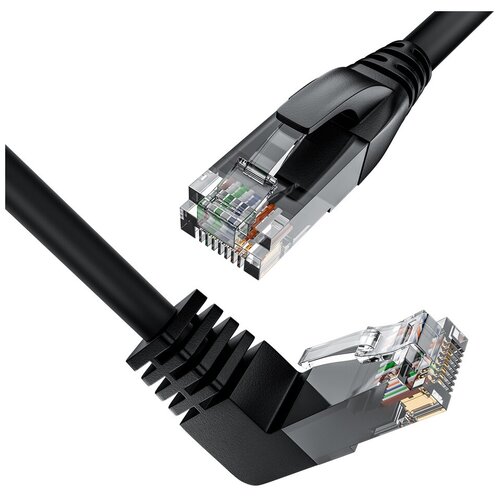 GCR Патч-корд 0.5m UTP кат.6, черный, верхний угол, литой, ethernet high speed, RJ45, T568B