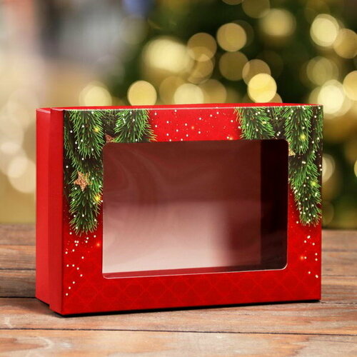 Коробка складная, крышка-дно, с окном "С Новым Годом" 21 x 15 x 7 см, 5 шт.