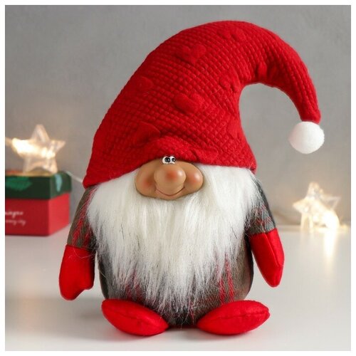 Кукла интерьерная "Дедуля Мороз в огромном красном колпаке" 22х15х10 см