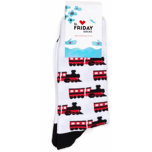 Носки St. Friday Носки с рисунками - Паровозики - St.Friday Socks, размер 42-46, белый