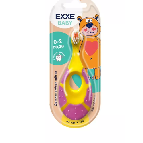 EXXE Baby Детская зубная щетка 0-2 года мишка желто/розовая