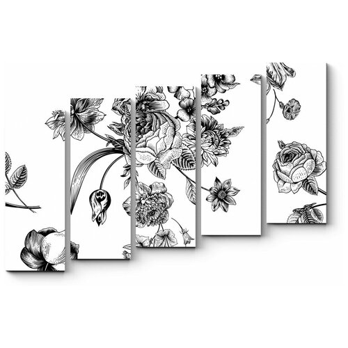 Модульная картина Черно-белое цветение 120x84