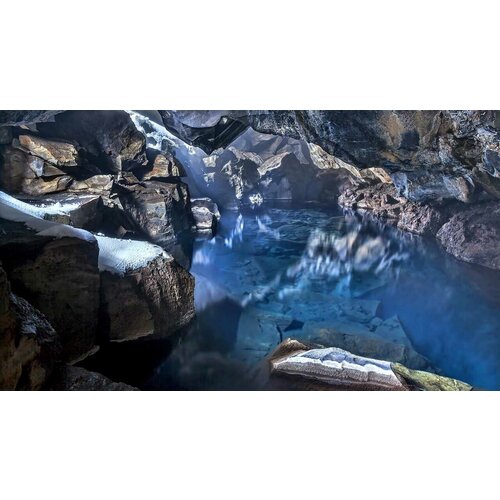 Картина на холсте 110x60 LinxOne "Blue Water Cave Исландия пещера" интерьерная для дома / на стену / на кухню / с подрамником