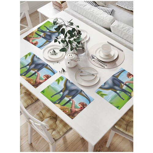 Салфетки на стол для сервировки прямоугольные, плейсмат JoyArty "Пейзаж мезозойской эры", 32x46 см, в комплекте 4шт.