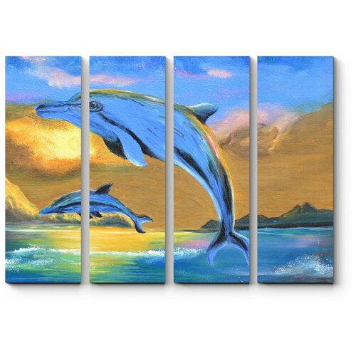 Модульная картина Дельфины на закате, масло 90x68