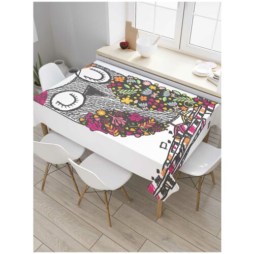 Скатерть прямоугольная JoyArty на кухонный стол "Сова с цветочными крыльями" из оксфорда, 120x145 см