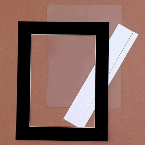 Паспарту размер рамки 21.5 x 16.5 см, прозрачный лист, клейкая лента, цвет чёрный