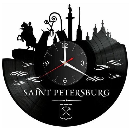 Часы из винила Redlaser "Питер, Санкт- Петербург, памятник Петру, saint petersburg, разводной мост" VW-10501