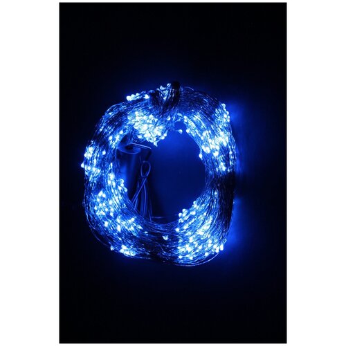 Гирлянда Нить Роса, провод медного цвета, 1000 LED синих (мини) на 50 нитях длиной 2 метра