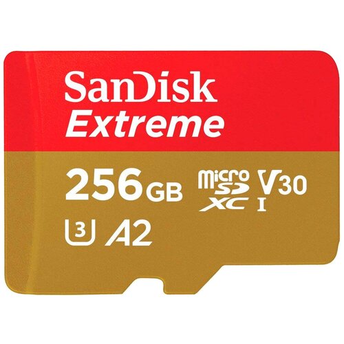 Карта памяти SanDisk microSDXC 256 ГБ Class 10, V30, A2, UHS-I U3, R/W 160/90 МБ/с, адаптер на SD, 1 шт., красный/бежевый
