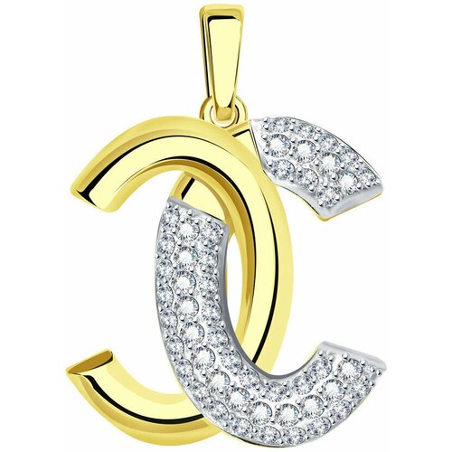 Подвеска Diamant online, желтое золото, 585 проба, фианит, размер 1.9 см.