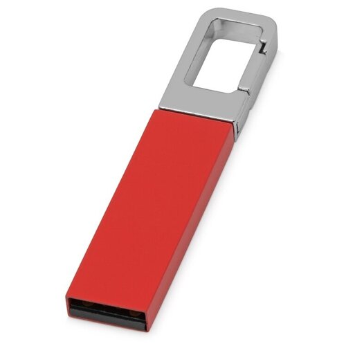 Флеш-карта USB 2.0 16 Gb с карабином Hook, красный/серебристый