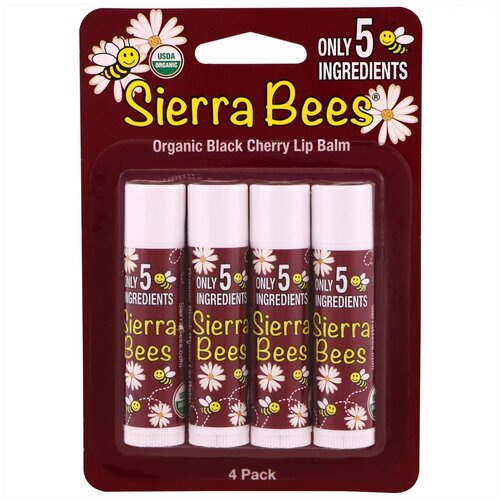 Sierra Bees Бальзам для губ Черная вишня, 4 шт., красный