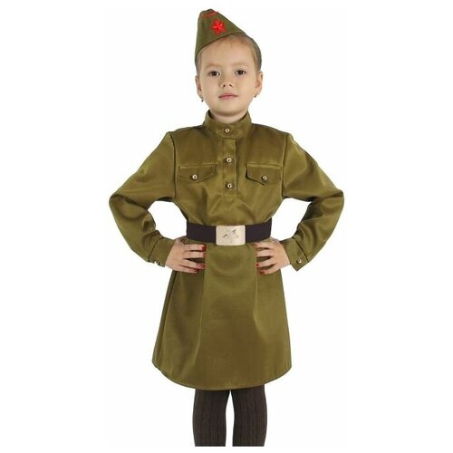 Карнавальный костюм для девочки "Военный", платье, ремень, пилотка, размер 72, рост 140 см