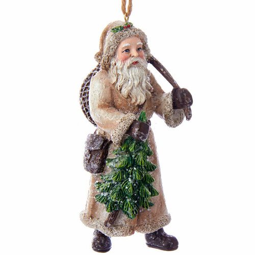 Kurts Adler Елочная игрушка Ретро Дед Мороз с елочкой и авоськой 11 см, подвеска E0242