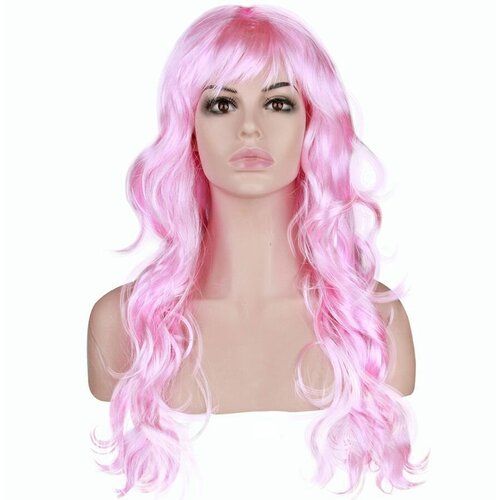 Карнавальный праздничный парик из искусственного волоса Riota Локоны, 160 гр, нежно-розовый, 1 шт.