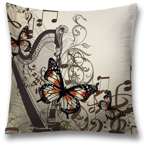 Наволочка декоративная на молнии, чехол на подушку JoyArty "Музыкальные бабочки" 45х45 см
