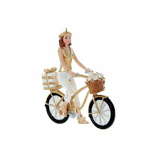 Ёлочная игрушка леди на велосипеде с подарком, полистоун, 11 см, подвеска, Kurts Adler E0652-2