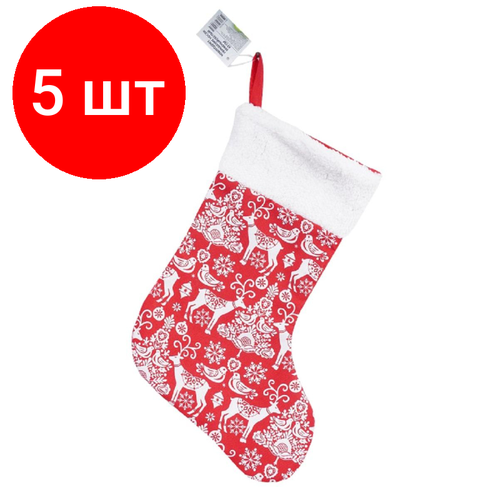 Комплект 5 штук, Украшение новогоднее Носок красный/белый 43 см F04-B2377/1