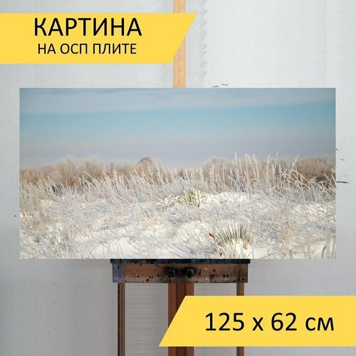 Картина на ОСП 125х62 см. "Мороз, лед, снег" горизонтальная, для интерьера, с креплениями