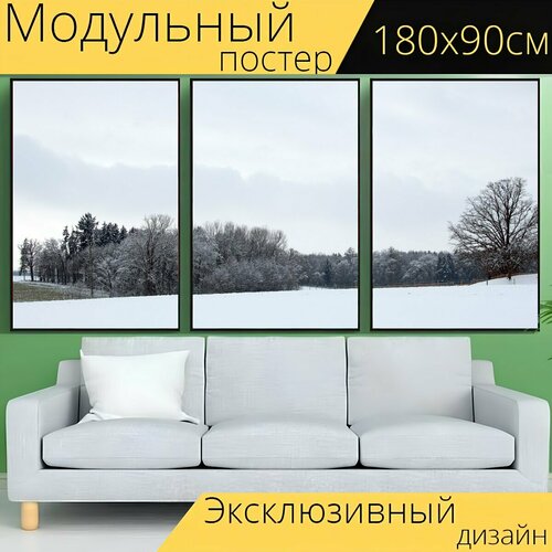 Модульный постер "Зимний пейзаж, лес, зима" 180 x 90 см. для интерьера