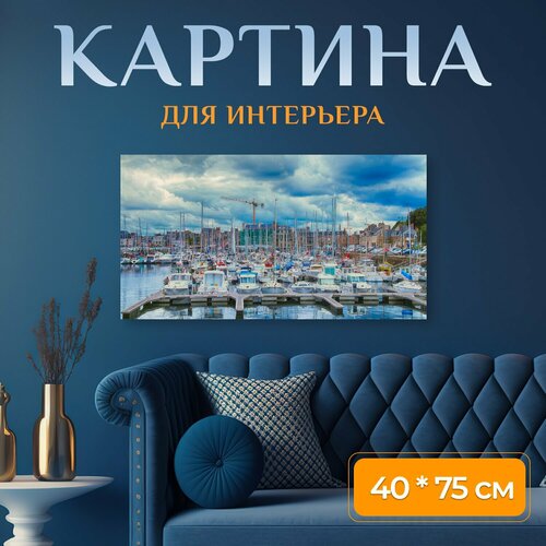 Картина на холсте "Пейзаж, порт, морской" на подрамнике 75х40 см. для интерьера