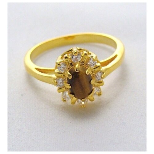 Кольцо помолвочное Lotus Jewelry, тигровый глаз, размер 19, коричневый