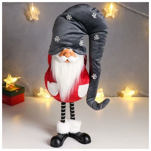Кукла интерьерная "Дед Мороз в бордовом кафтане, в сером колпаке со снежинками" 42х13х18 см 626011