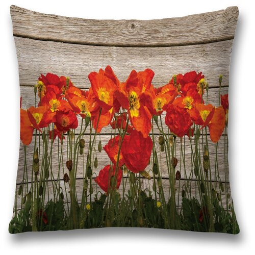 Наволочка декоративная на молнии, чехол на подушку JoyArty "Цветущие тюльпаны" 45х45 см